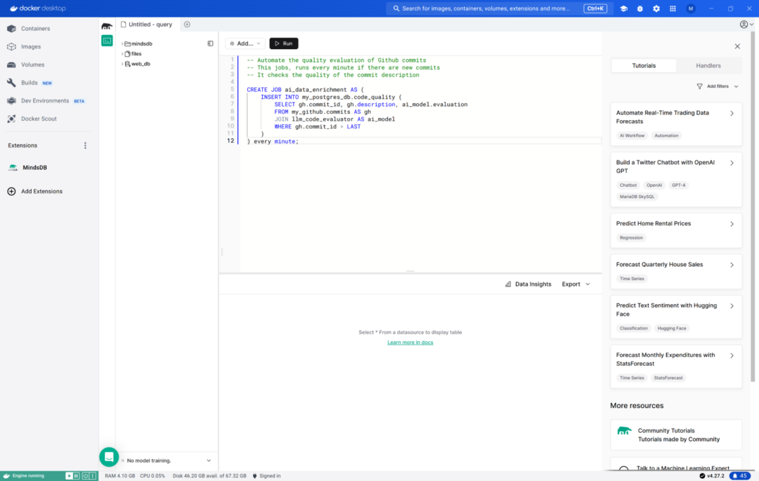 Streamline the Development of Real-Time AI Applications with MindsDB Docker Extension | Docker