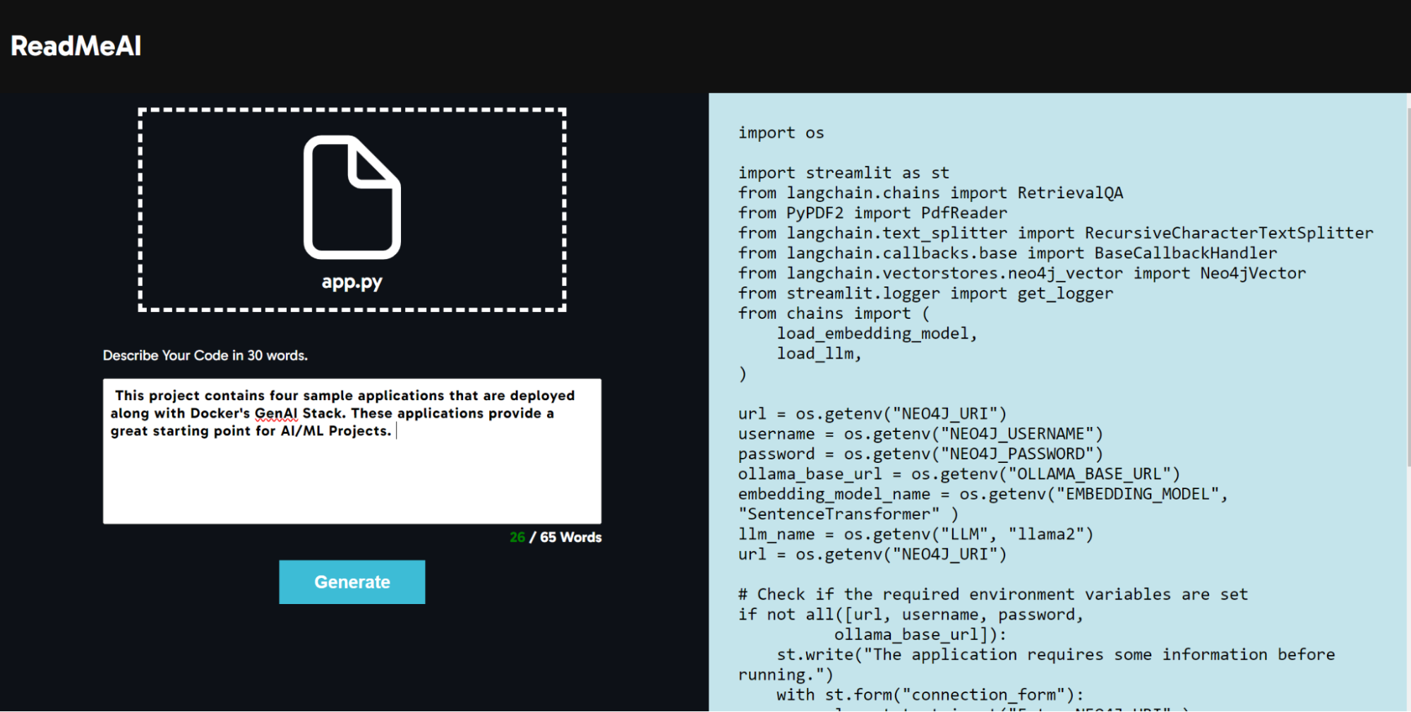 ReadMeAI: An AI-powered README Generator for Developers | Docker