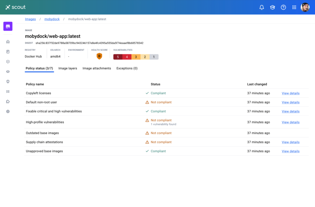 Docker Scout health scores: Security grading for container images in your Docker Hub registry ...