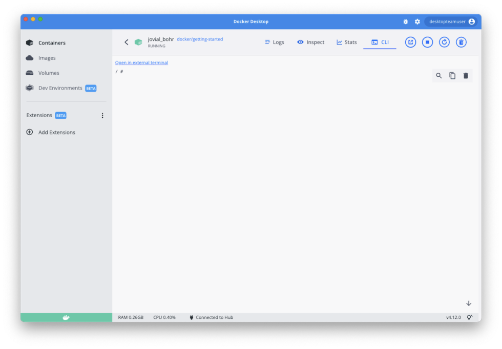 コンテナを実行するための統合ターミナル、docker Desktop 412でのコンテナとの拡張統合など Docker 8055