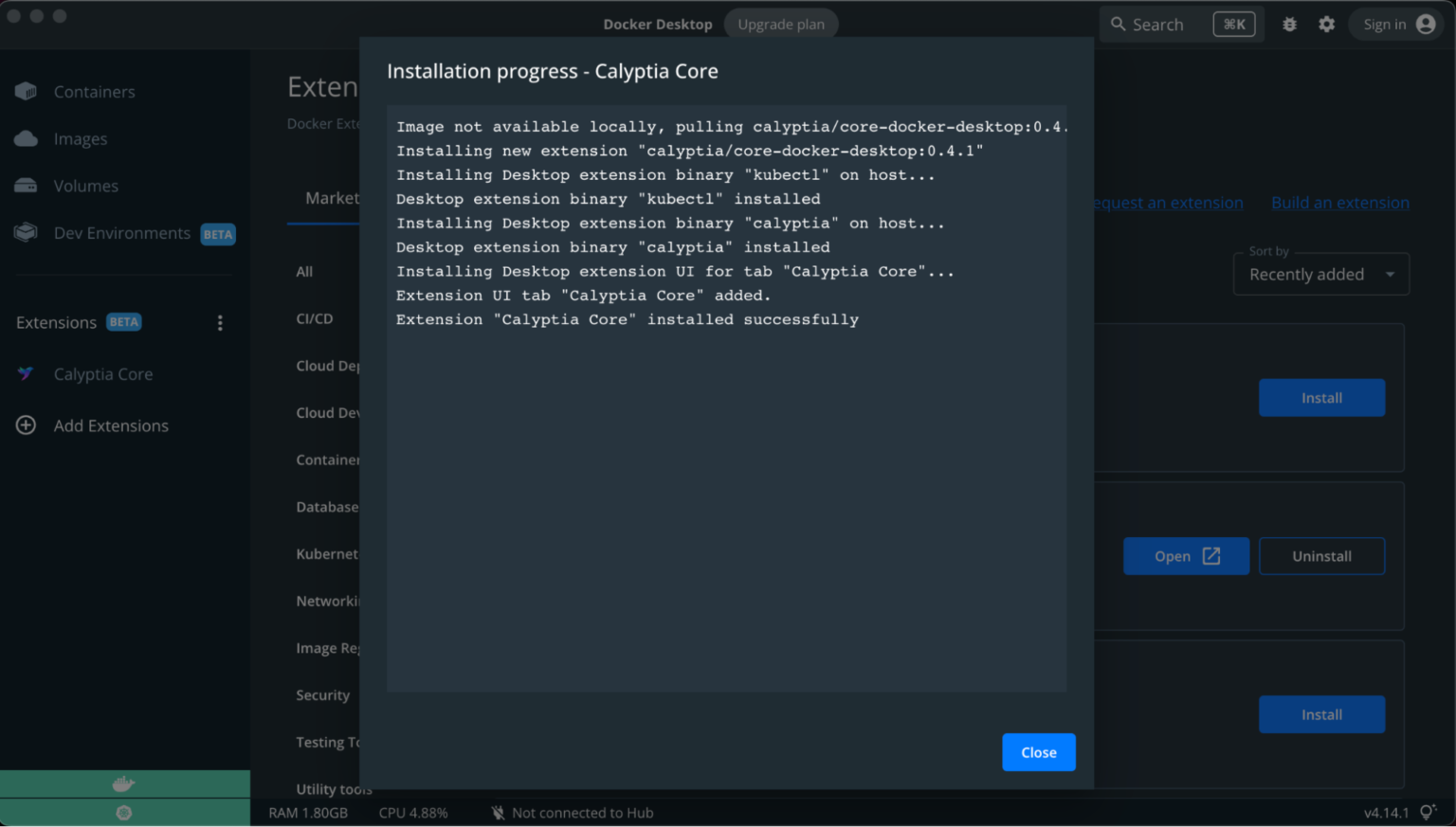 Calyptia コア Docker 拡張機能の使用方法