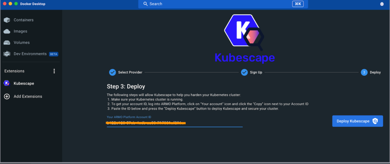 Kubescape 拡張機能を使用した安全な Kubernetes クラスター Docker