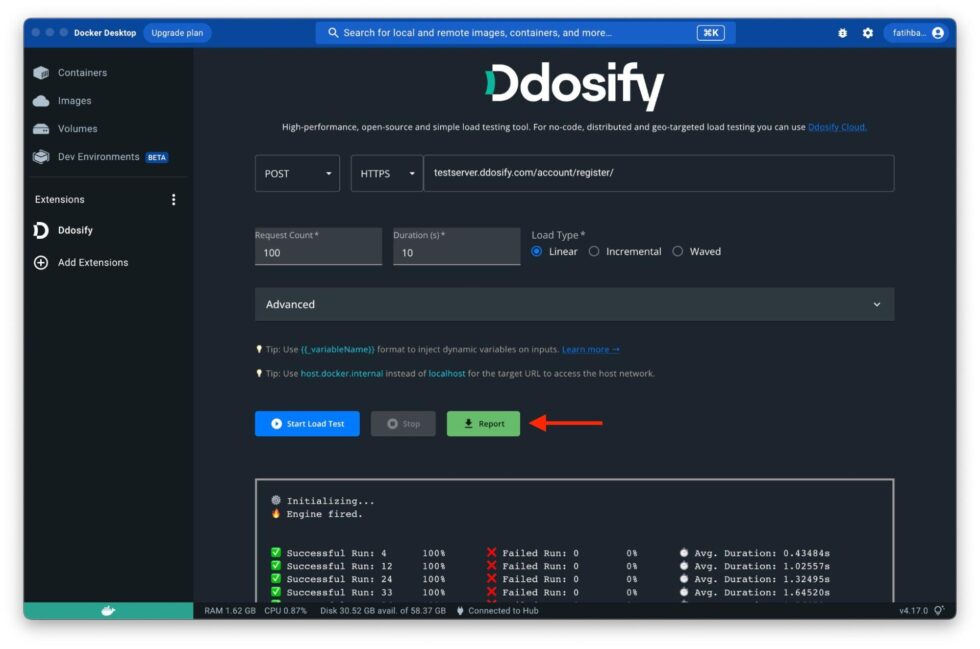 No-Code Performance Testing with the Ddosify Extension | Docker